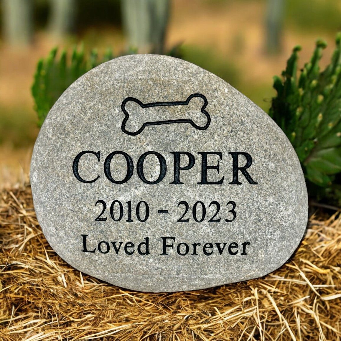 Large: 9-11" Engraved Natural Stone Pet Memorial - Realpetstones.com